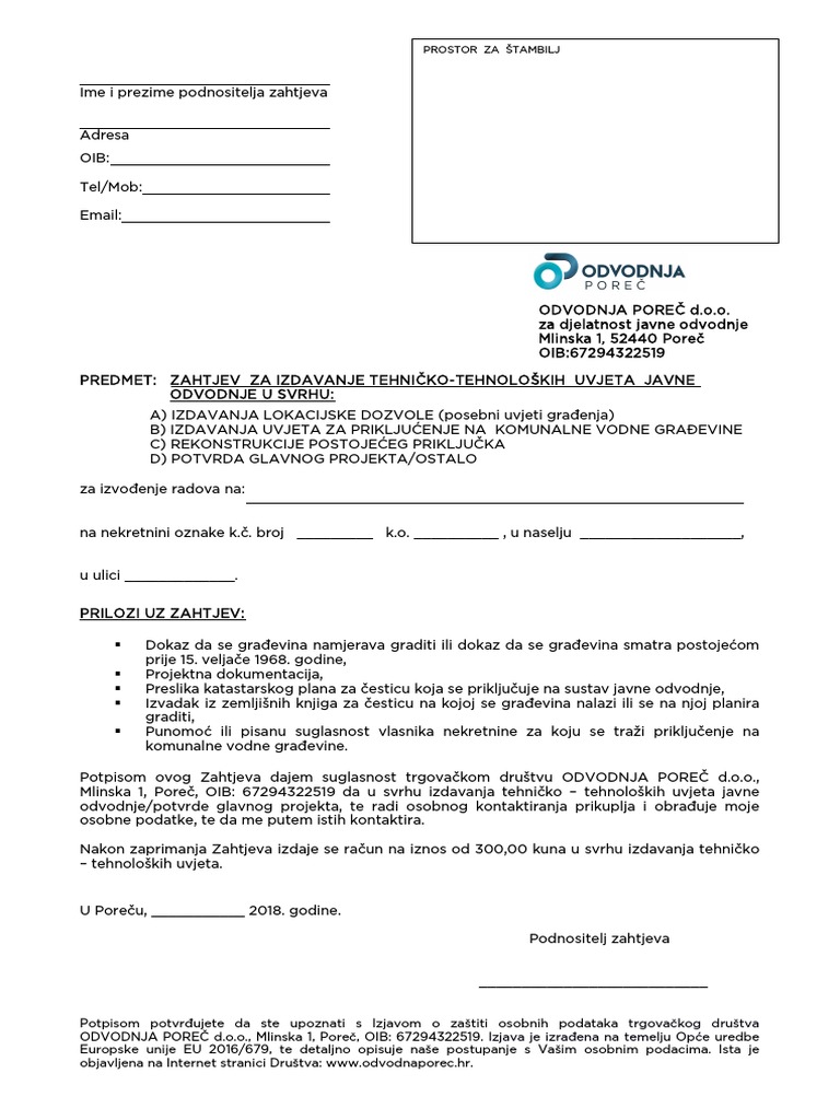 OBRAZAC Odvodnja Poreč | PDF
