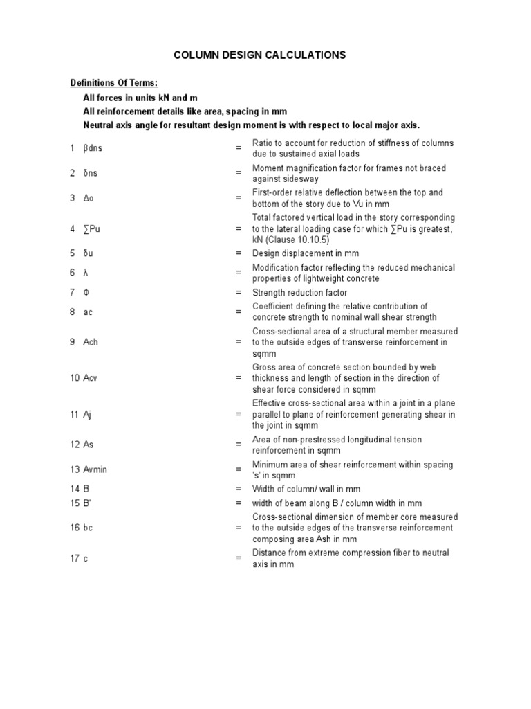 Column Design Calculations | PDF | Beam (Structure) | Bending