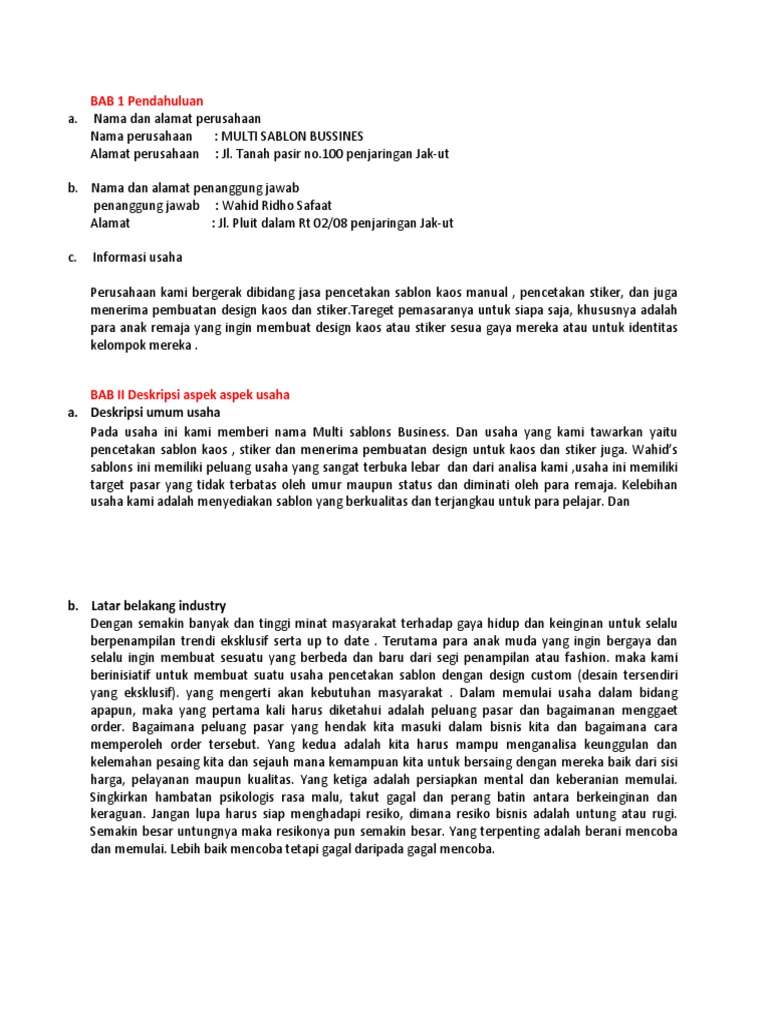 Profil Usaha Multi Sablon Business | PDF