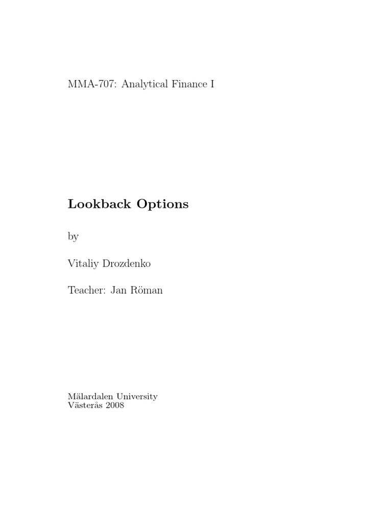 Lookback Options: MMA-707: Analytical Finance I | PDF | Put Option ...