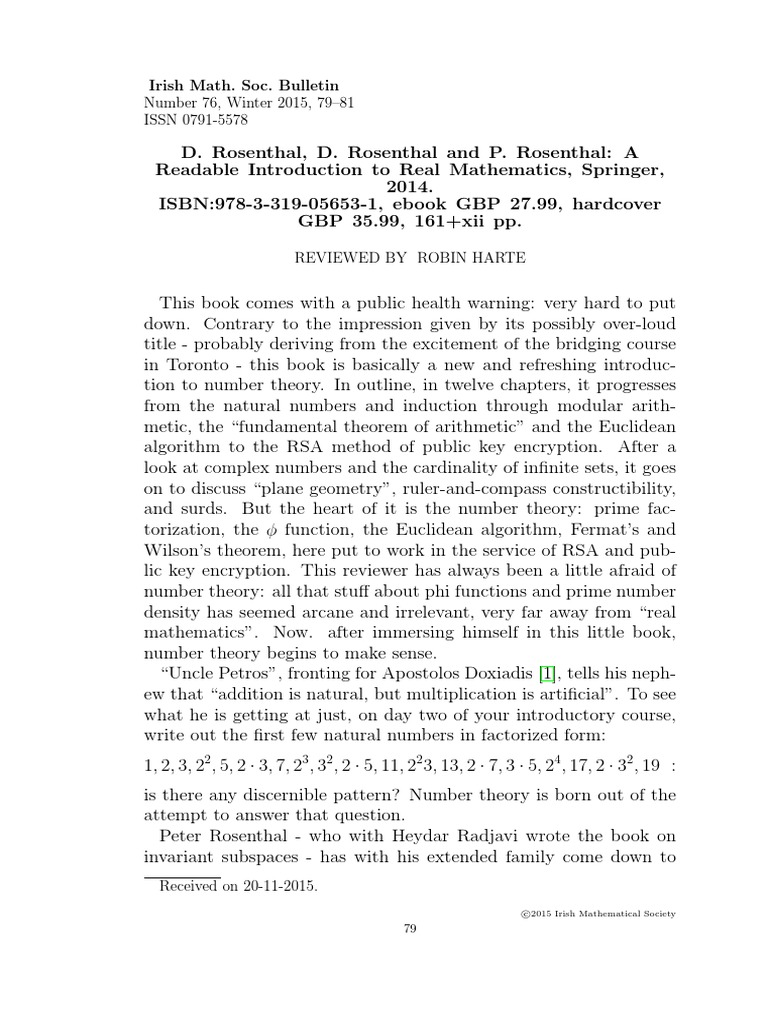 Irish Math. Soc. Bulletin Number 76, Winter 2015, 79-81 ISSN 0791-5578 ...