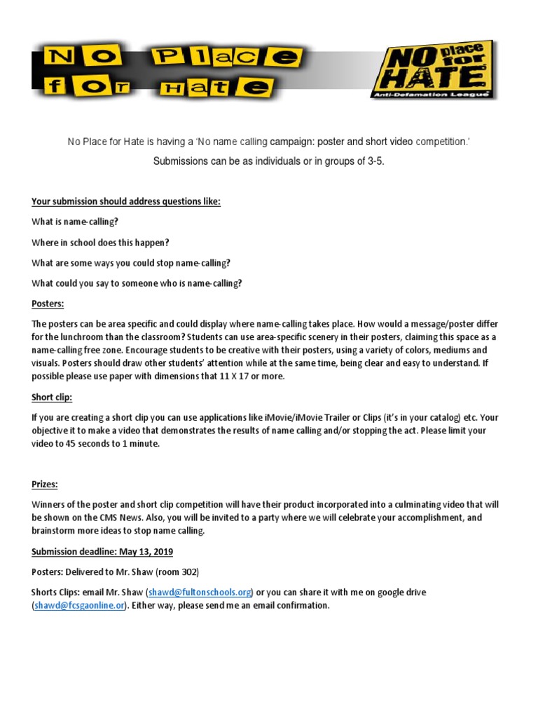 No Name-Calling Poster & Video Contest | PDF
