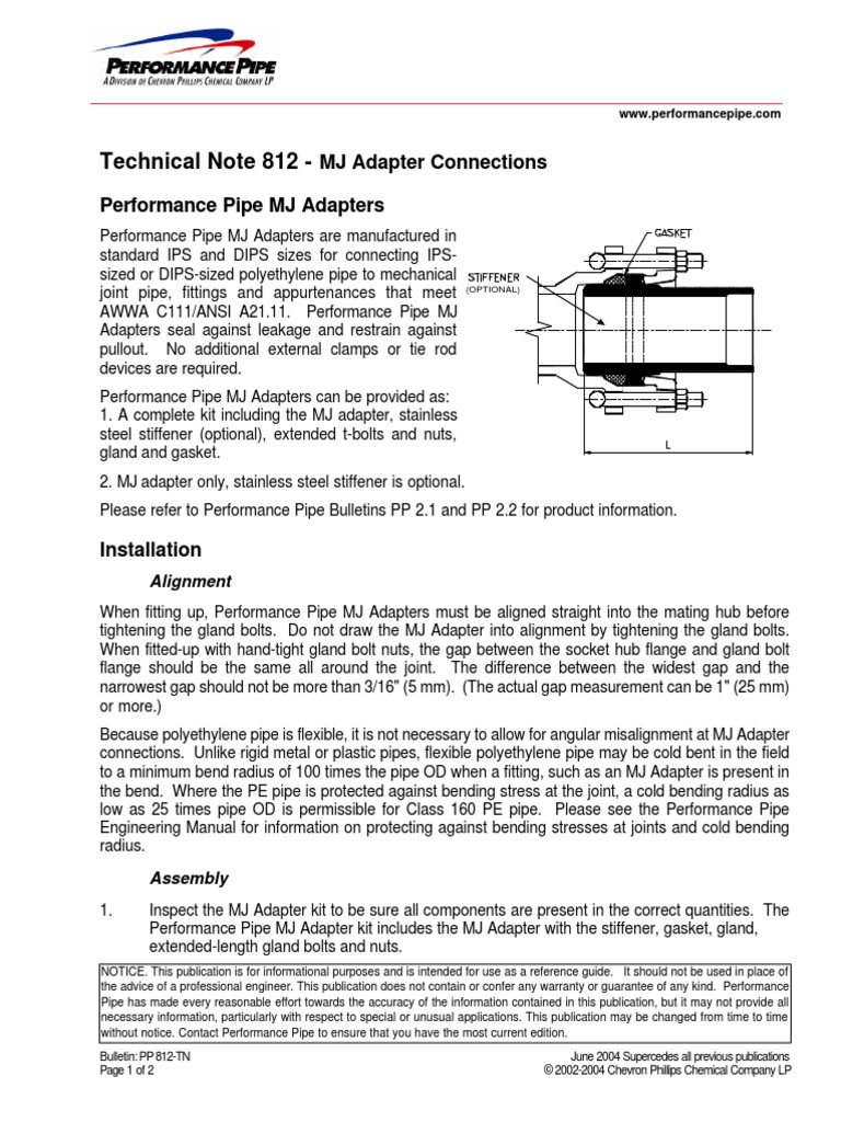 Technical Note 812 - : MJ Adapter Connections Performance Pipe MJ ...