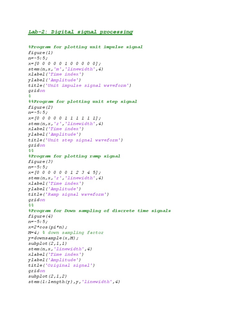 Plotting Common Discrete Time Signals, & Downsample and Upsample of ...