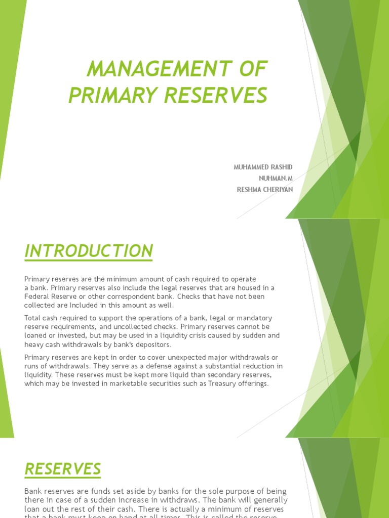 Management of Primary Reserves in Banking | PDF | Deposit Account ...