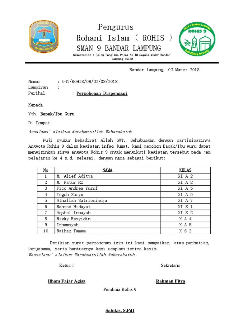 Contoh Surat Dispen | PDF