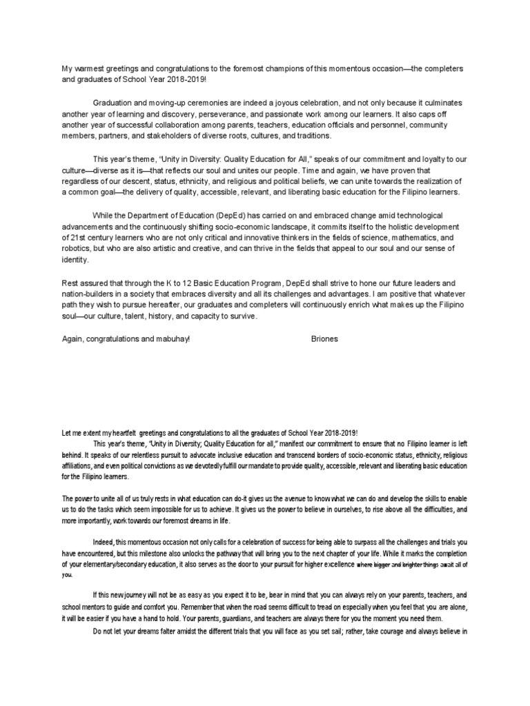 Congratulations to the Graduates and Completers of SY 2018-2019 | PDF