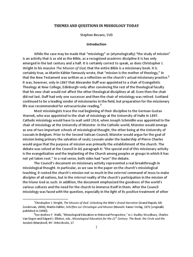 Mission as Prophetic Dialogue: Examining Key Themes and Questions in ...