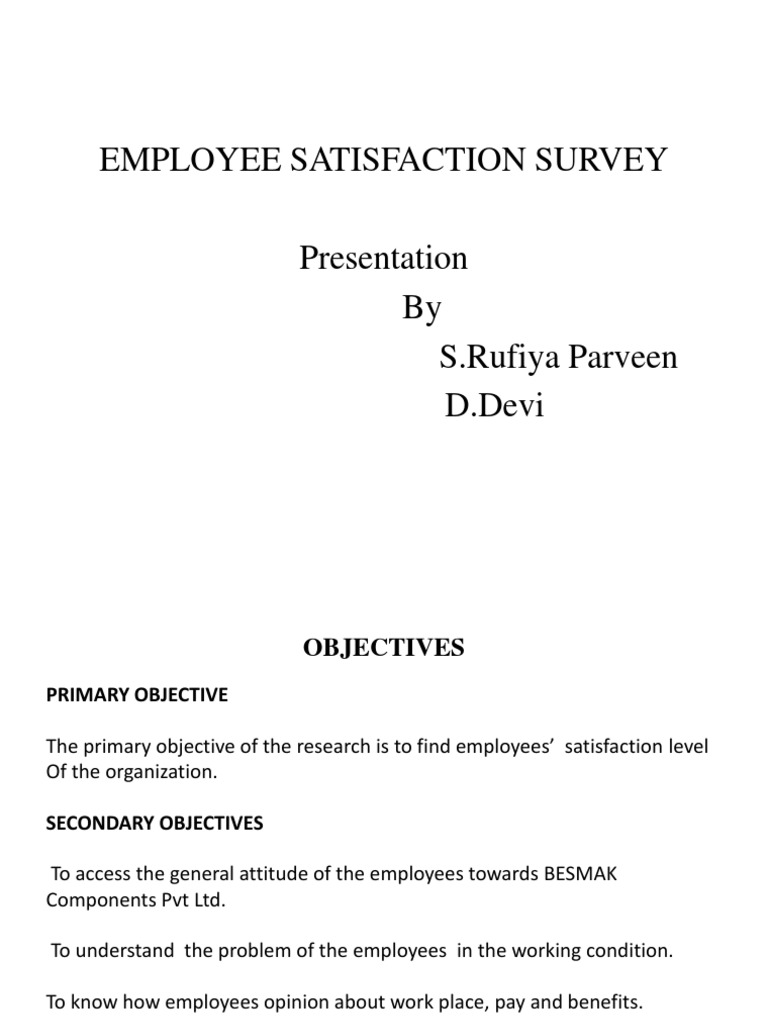 Employee Satisfaction Survey | PDF | Job Satisfaction | Performance ...