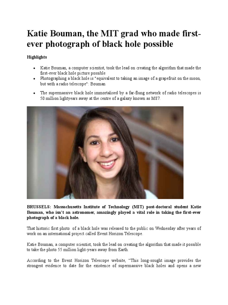 Katie Bouman, The MIT Grad Who Made First-Ever Photograph of Black Hole ...