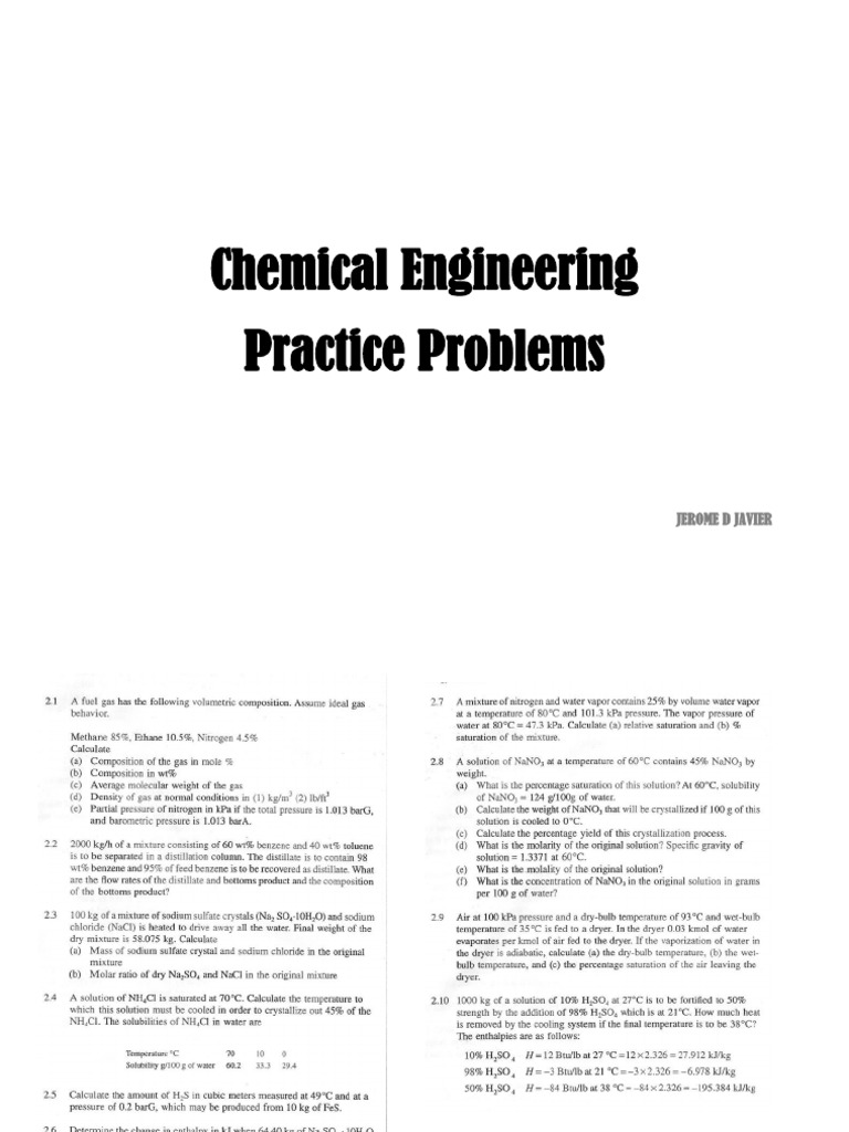 Chemical Engineering Practice Problems: Jerome D Javier | PDF