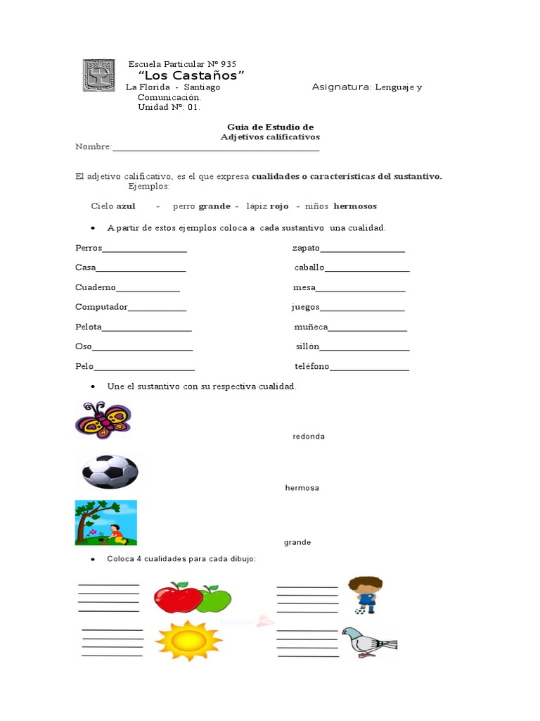 Guia Adjetivo Calificativo Lenguje 2basico | PDF