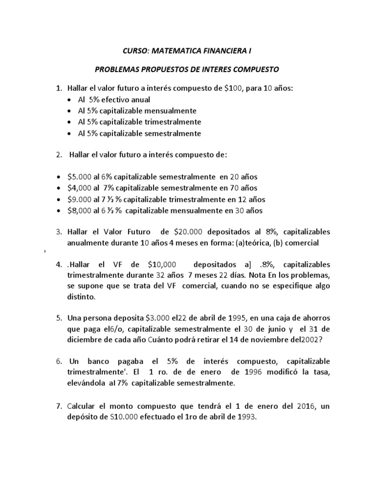 Problemas de Interés Compuesto Semestral | PDF | Interés | Euro