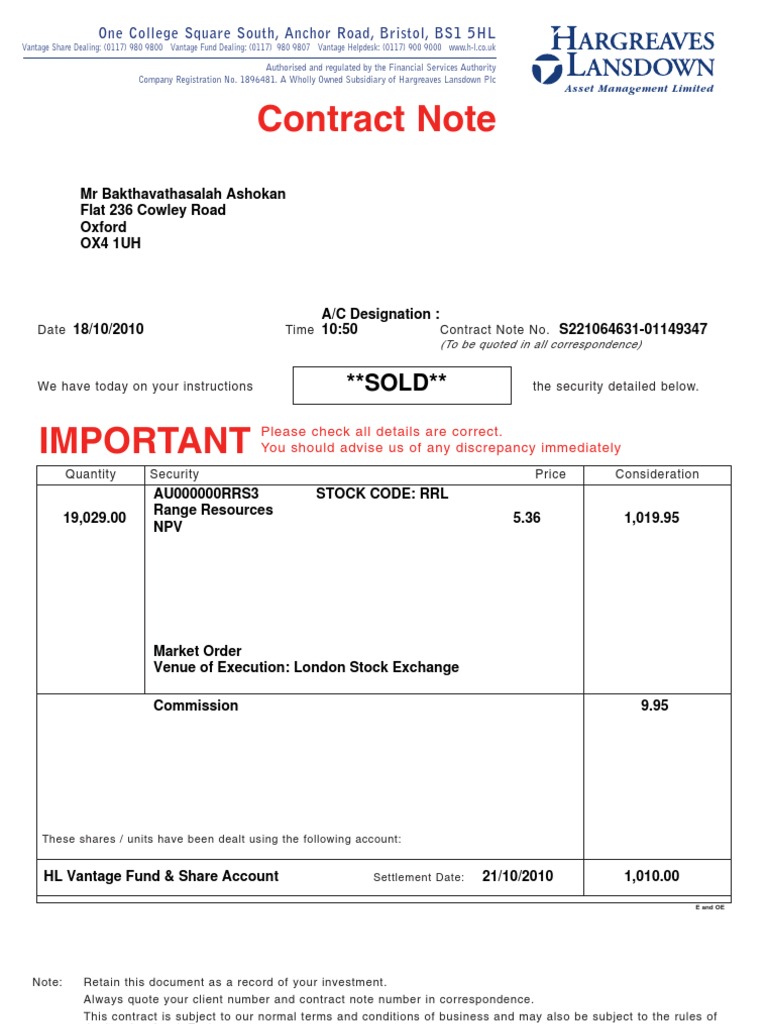Contract Note Viewer | PDF | Financial Services | Business Law