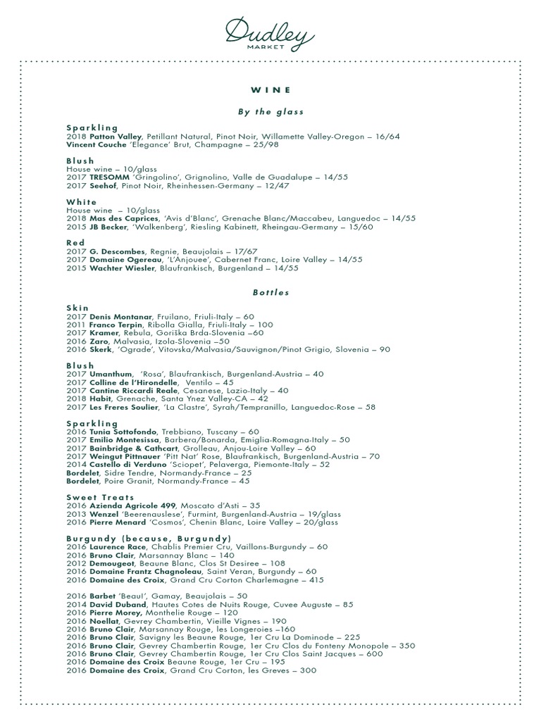 Dudley Market Menu Wine List | PDF | Rose | Fermented Drinks