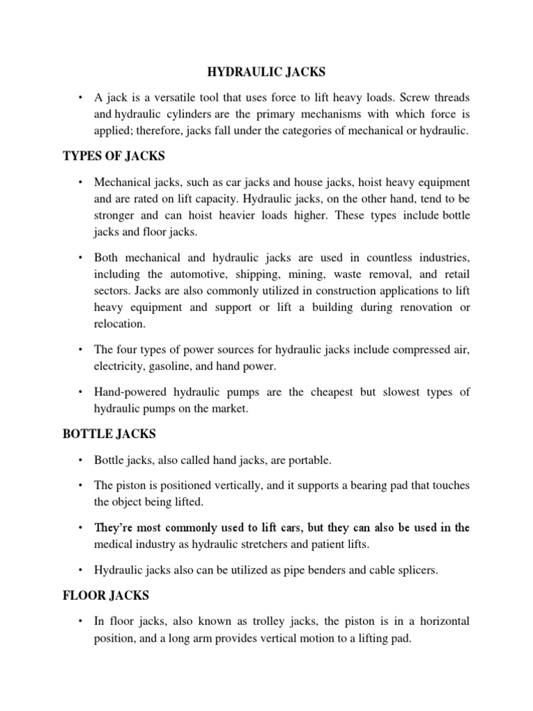 Hydraulic Jacks | PDF | Elevator | Mechanical Engineering