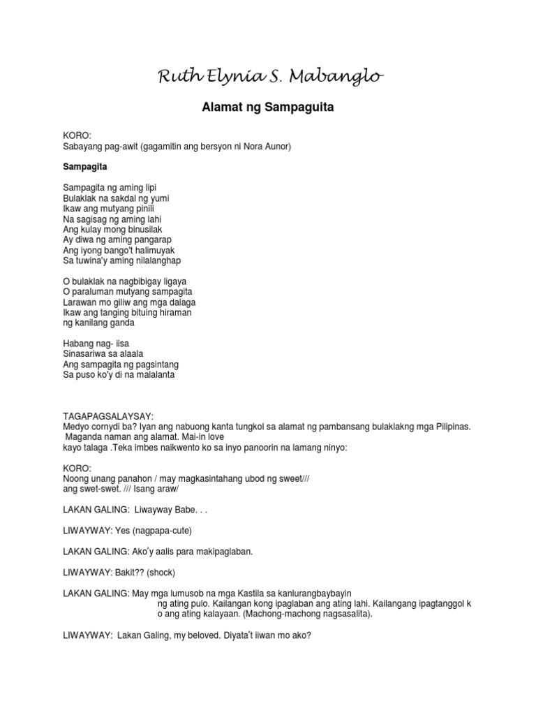 Alamat Ng Sampaguita Pdf