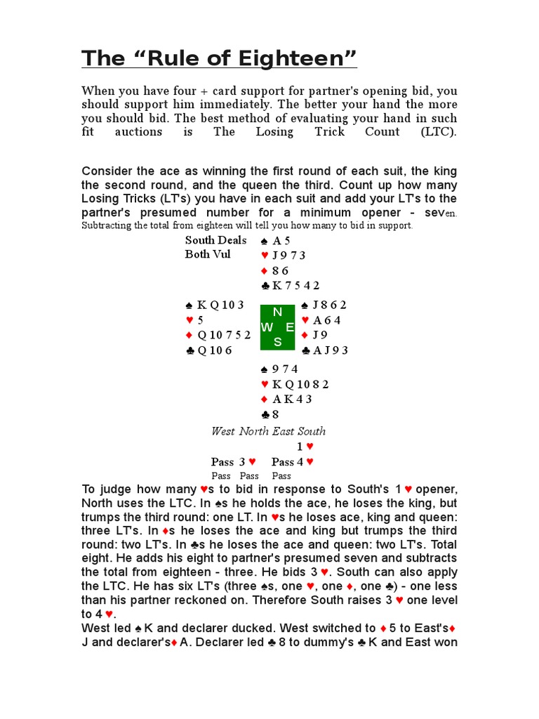Bridge Bidding: The Rule of 18 | PDF | Tabletop Games | Contract Bridge