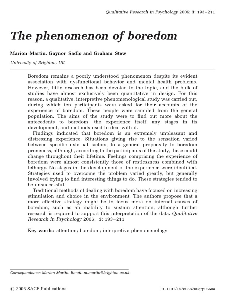 The Phenomenon of Boredom | PDF | Qualitative Research | Phenomenology ...