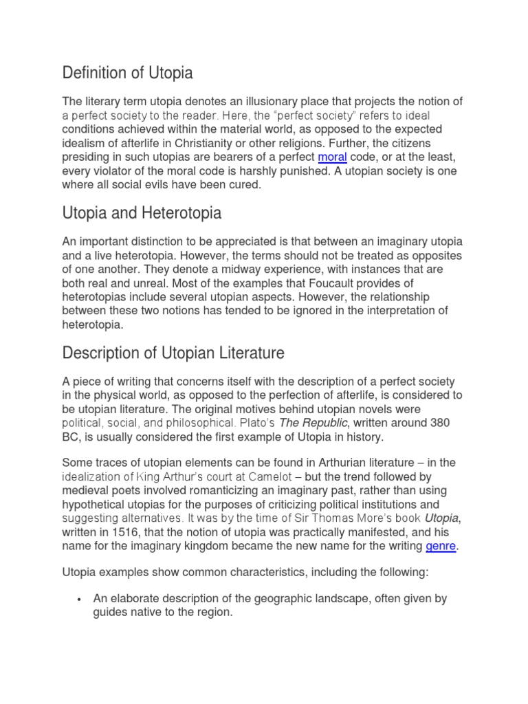 Definition of Utopia: Moral | PDF | Utopia (Book) | Utopia