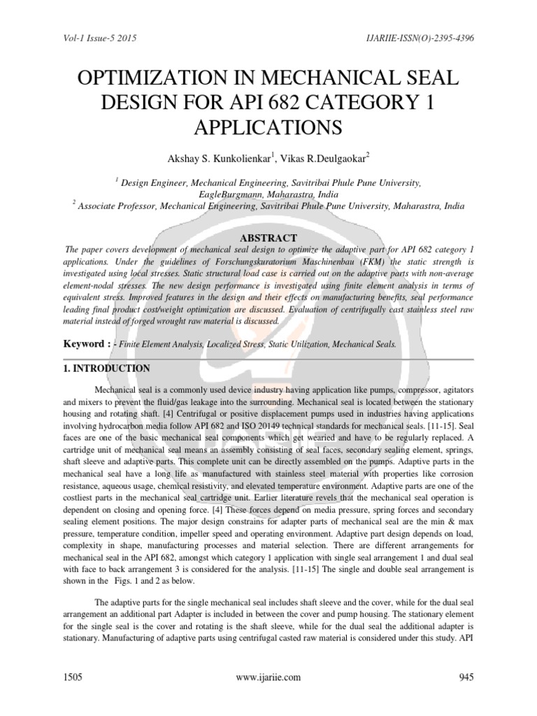 Optimization in Mechanical Seal Design For Api 682 Category 1 ...