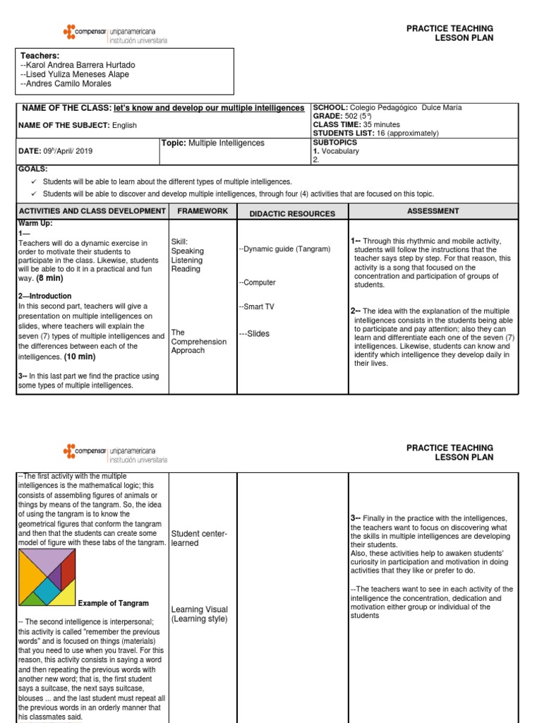 Multiple Intelligences (Lesson Plan) | PDF | Lesson Plan | Motivation