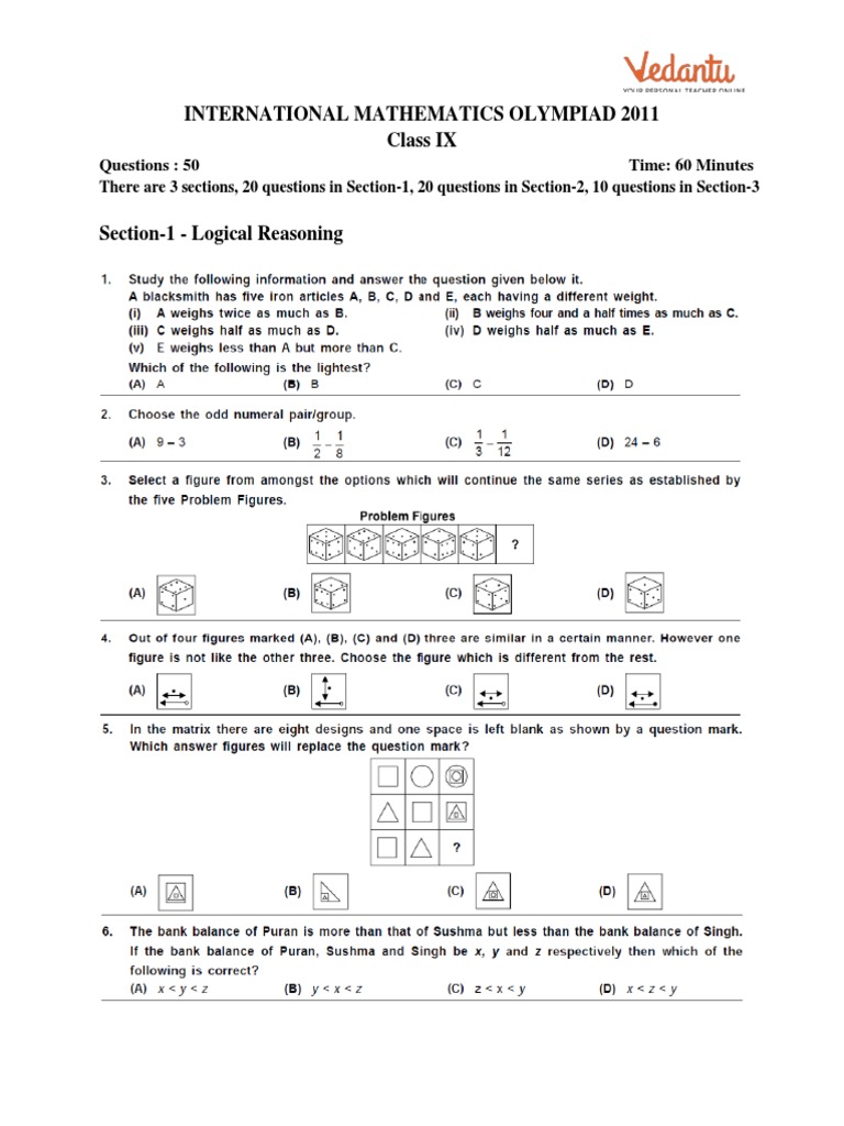 Class 9 IMO 2011 Question Paper | PDF | Teaching Methods & Materials