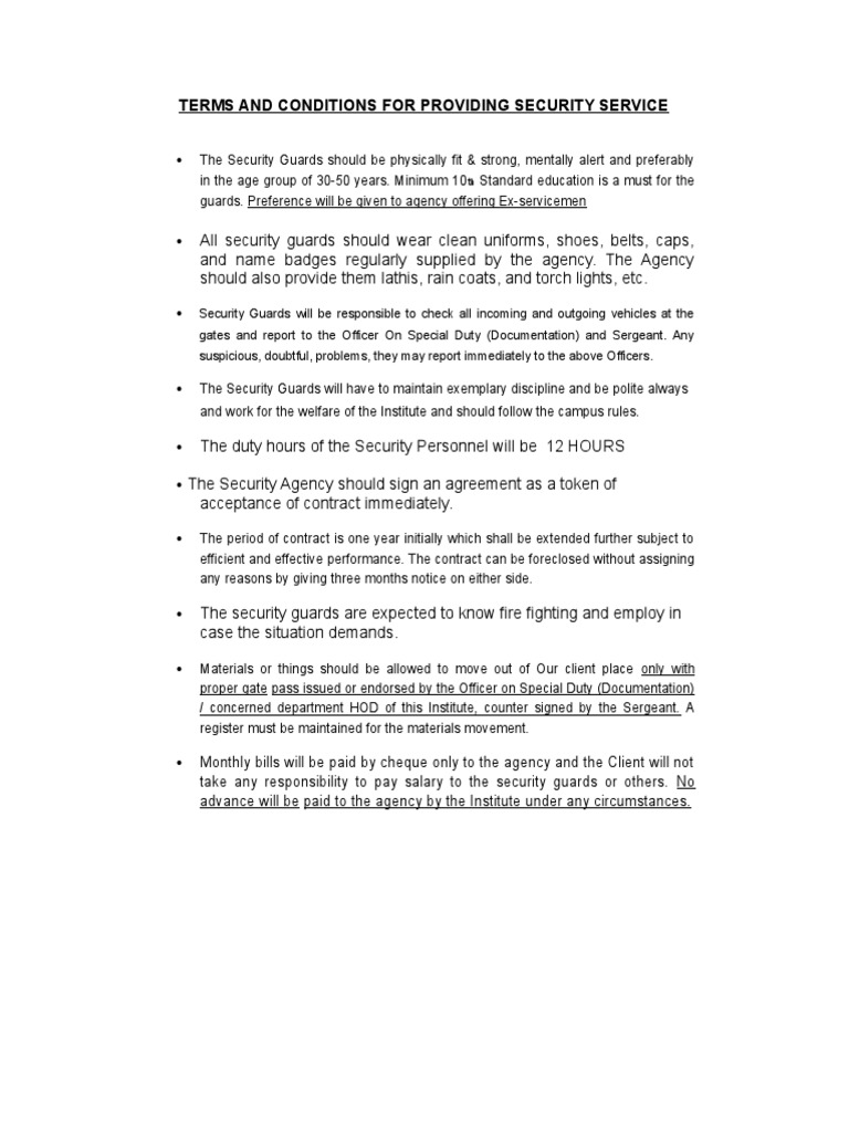 Security Service Terms and Conditions | PDF | Law