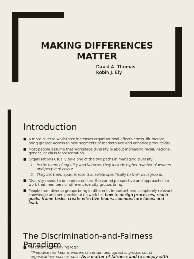 Making Differences Matter: David A. Thomas Robin J. Ely | PDF | Organizational Culture ...