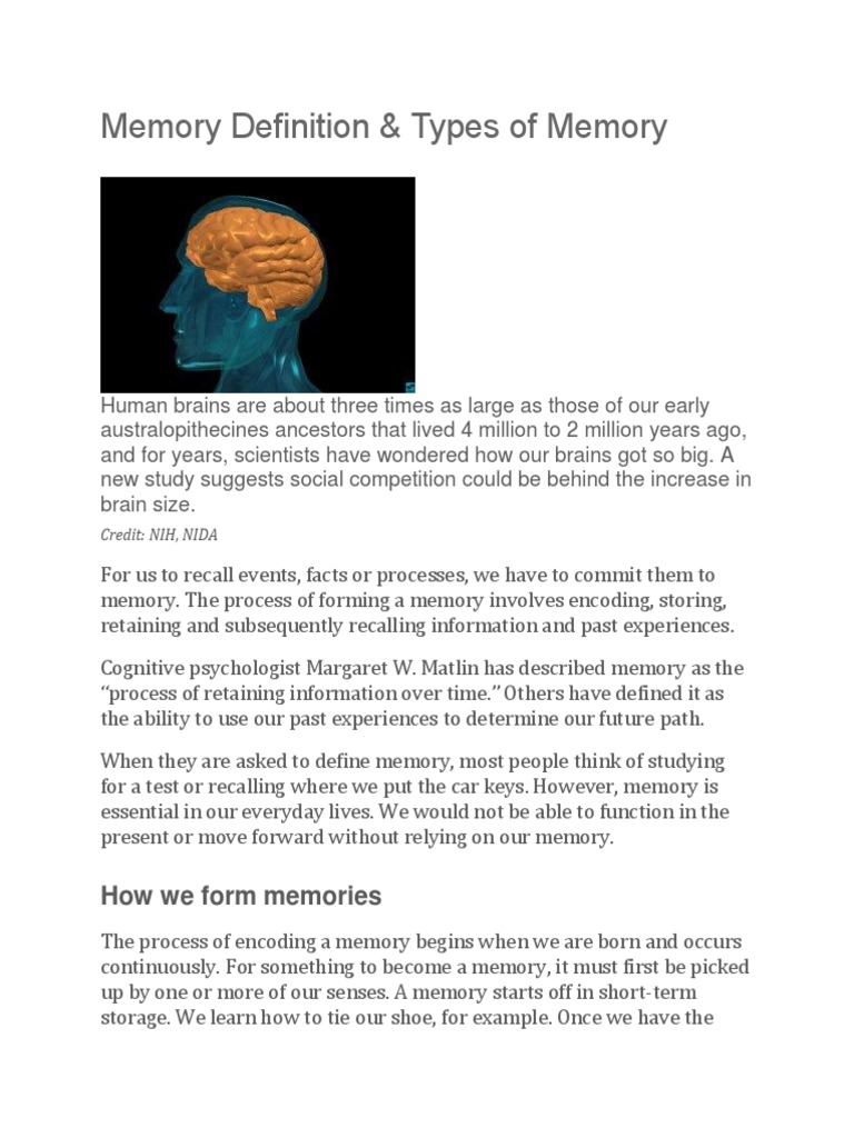 Memory Definition & Types of Memory: How We Form Memories | PDF ...