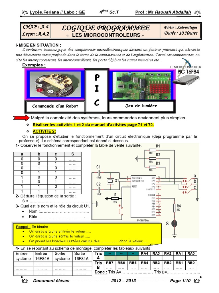 6 Micro Controleurs 16F84A Final PDF | PDF | Microcontrôleur | Entrée/Sortie