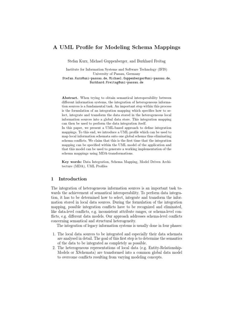 A UML Profile For Modeling Schema Mappings | PDF | Conceptual Model | Xml Schema