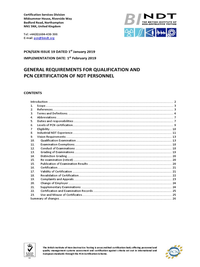 General Requirements For Qualification and PCN Certification of NDT ...