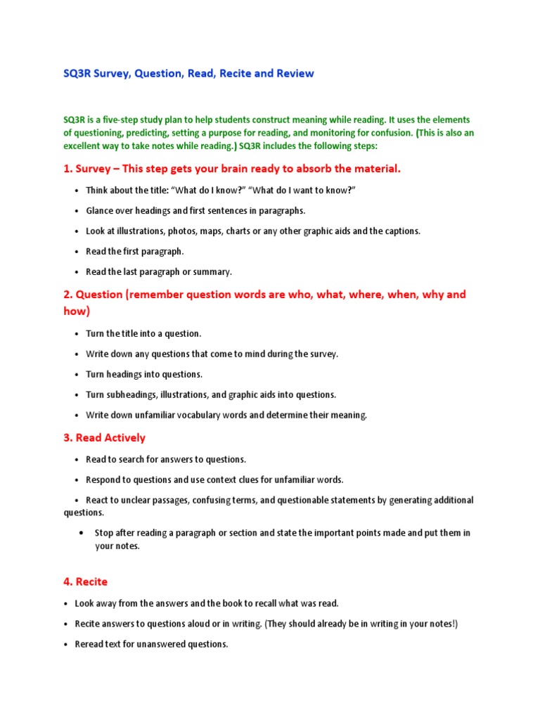 Sq3r Study and Note-Taking Program | PDF | Question | Applied Psychology