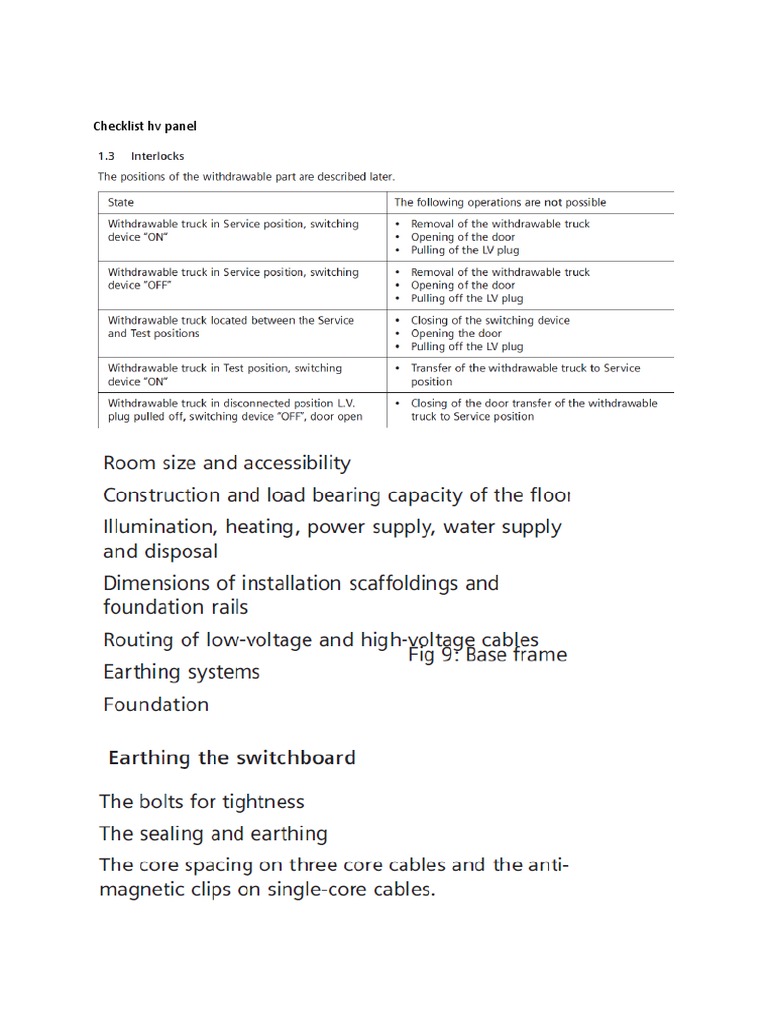Checklist HV Panel | PDF