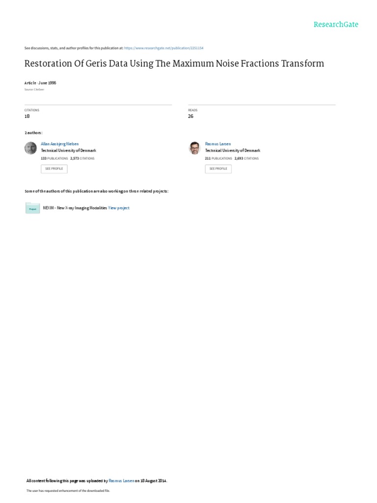 Restoration of Geris Data Using The Maximum Noise Fractions Transform | PDF | Principal ...