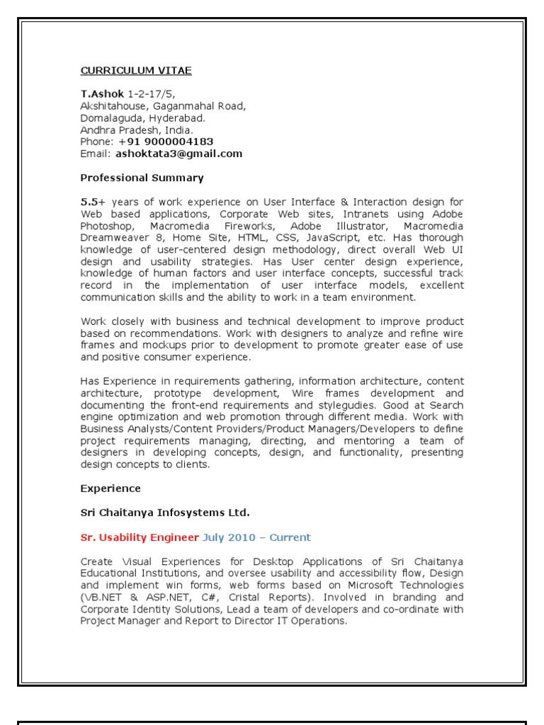 Ashok CV | PDF | Websites | Usability