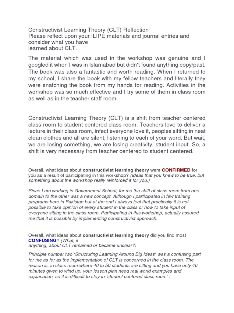 Constructivist Learning Theory Survey | PDF | Learning Theory ...
