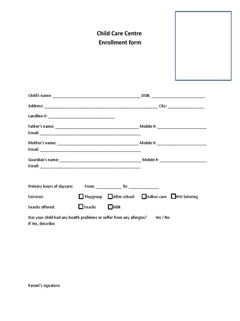 Child Care Centre Enrollment Form | PDF | Child Care | Relationships