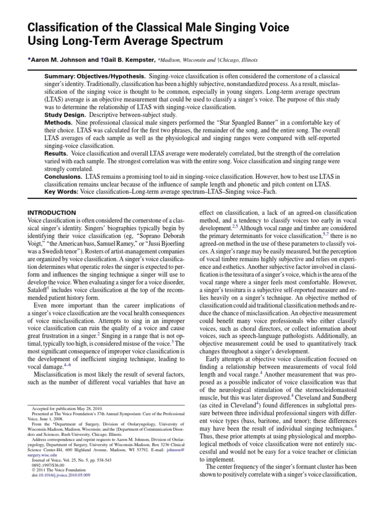 Classification of The Classical Male Singing Voice Using Long-Term ...