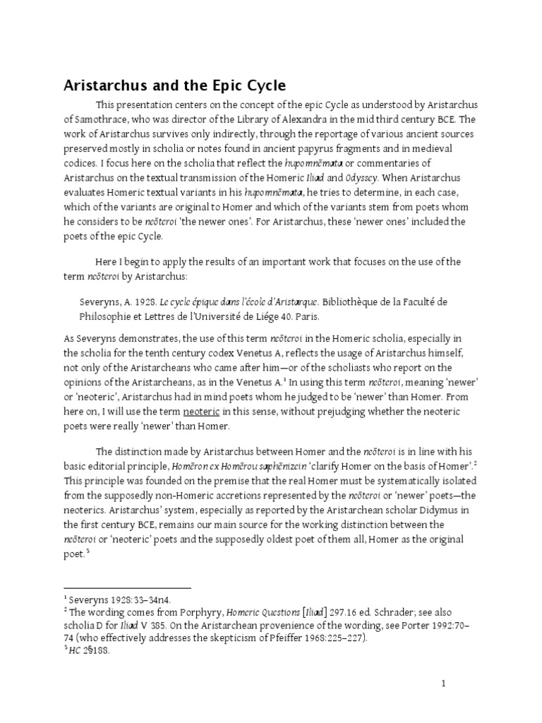 Aristarchus' Distinction Between Homer and the Neoteric Poets of the ...