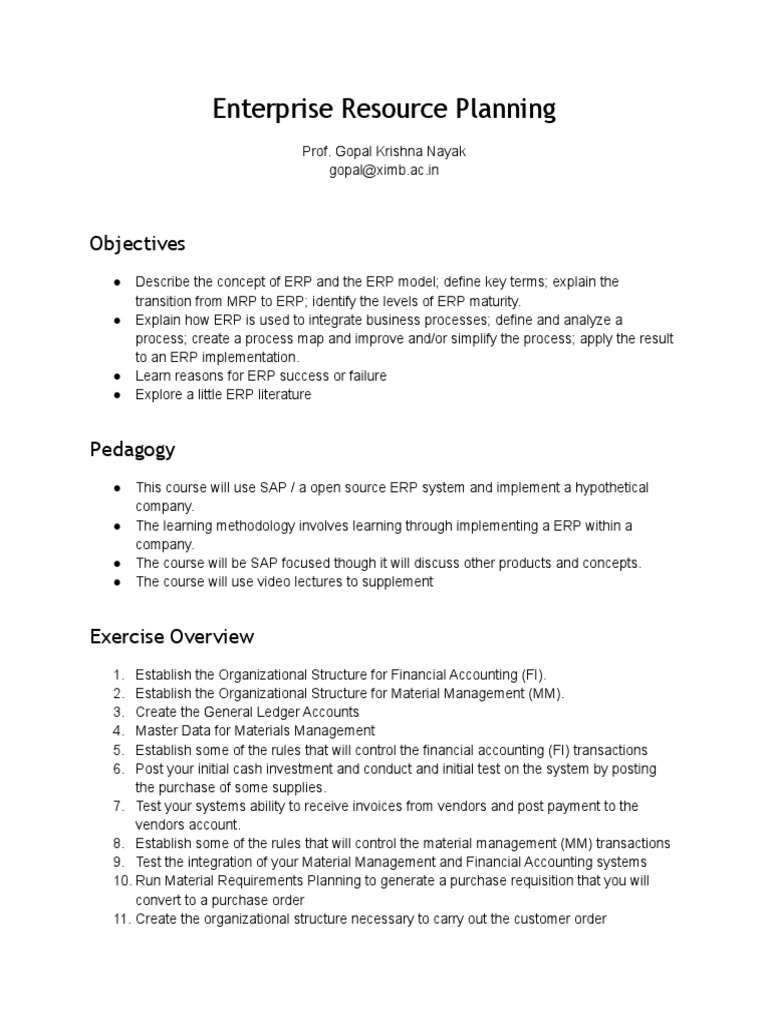 Enterprise Resource Planning: Objectives | PDF | Enterprise Resource ...