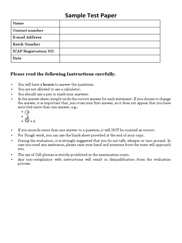 Sample Test Paper Instructions | PDF | Revenue | Business