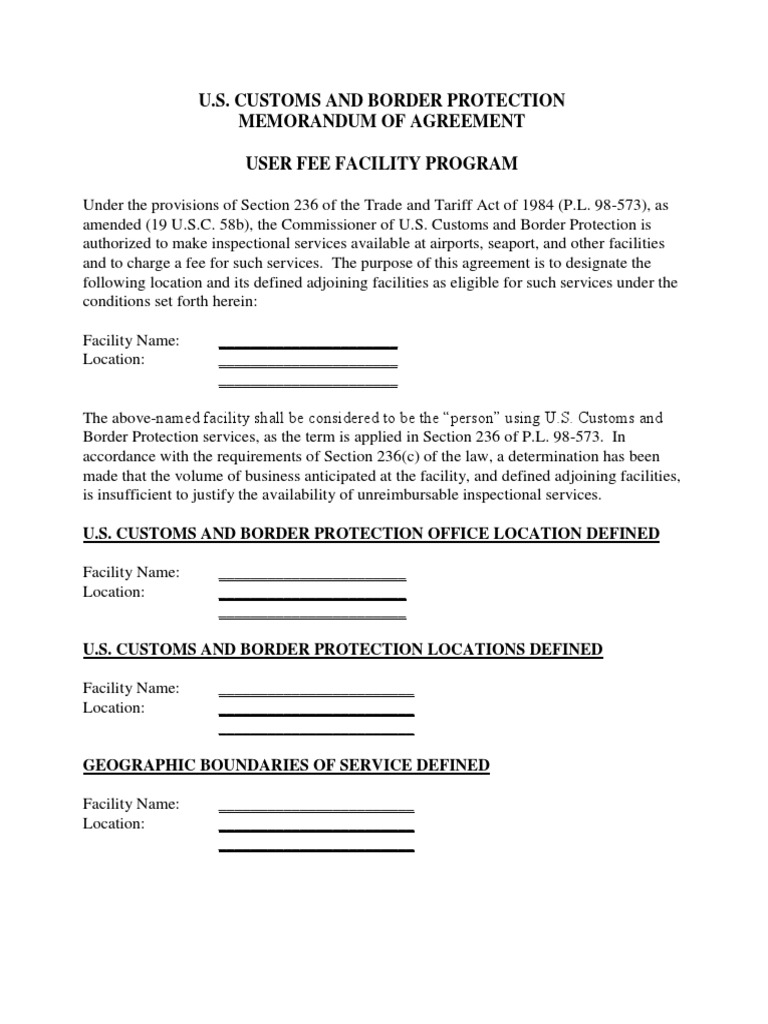 UFA MOA Template | Per Diem | U.S. Customs And Border Protection