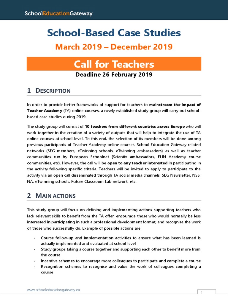 School-Based Case Studies: Call For Teachers | PDF | Educational ...