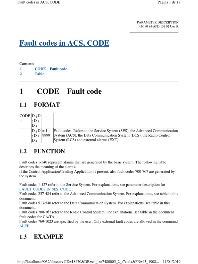 Fault Codes in ACS, CODE | PDF | Network Congestion | Computer Data Storage