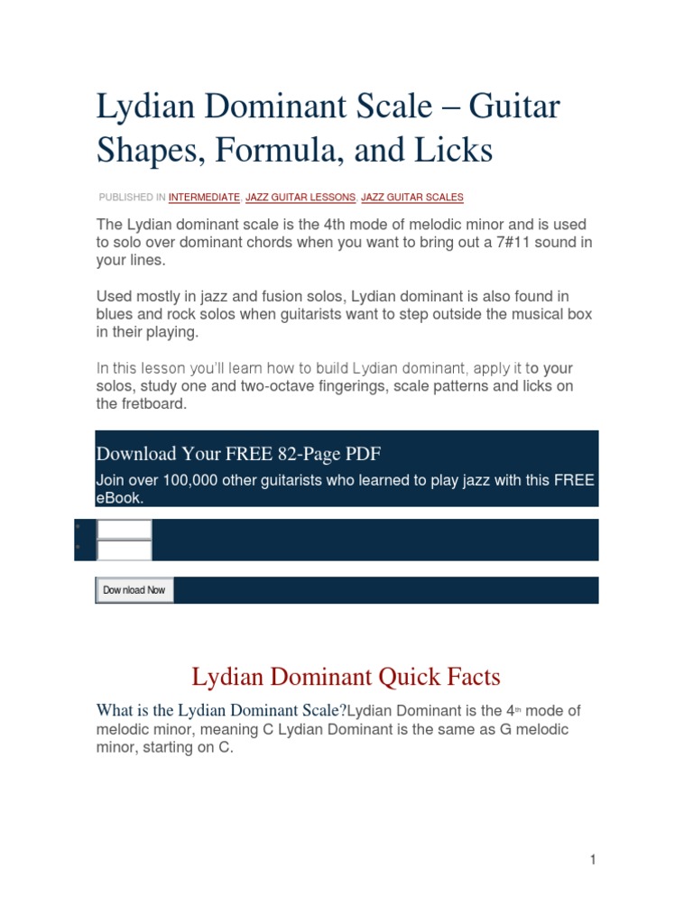 Lydian Dominant Scale - Guitar Shapes, Formula, and Licks | PDF | Chord ...