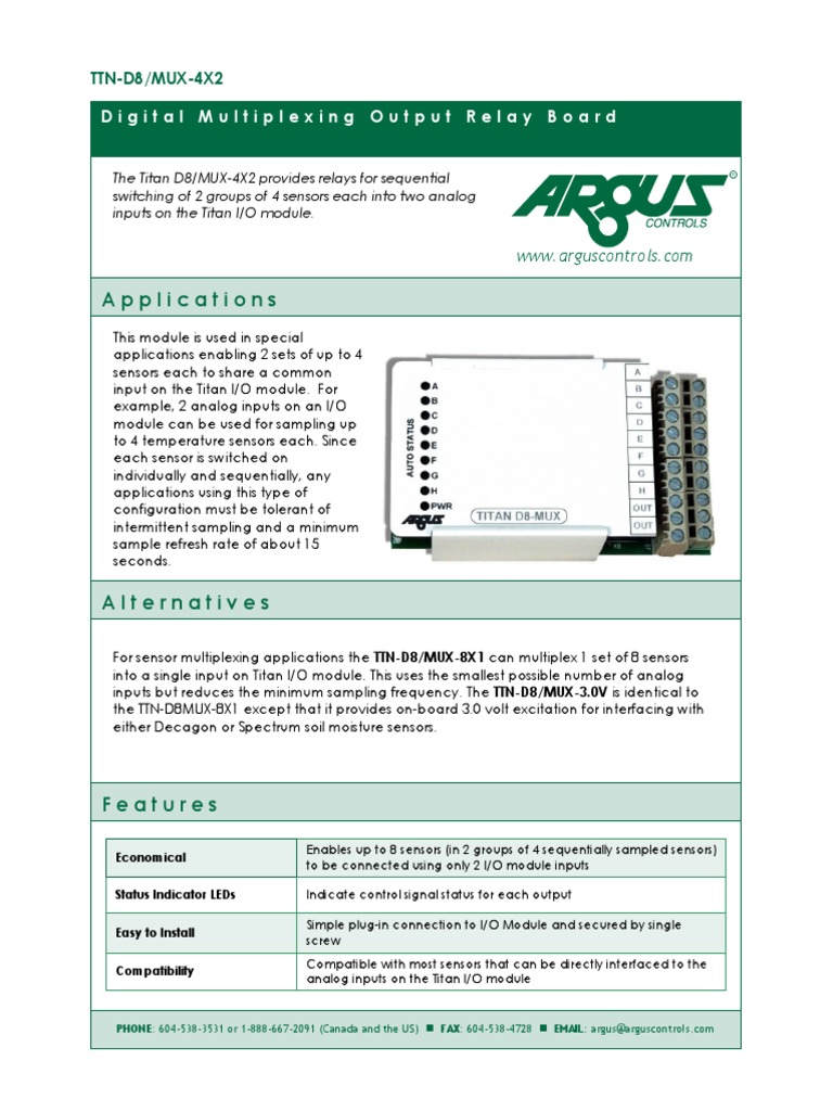 TTN d8 Mux 4x2 Data Sheet | PDF | Input/Output | Multiplexing