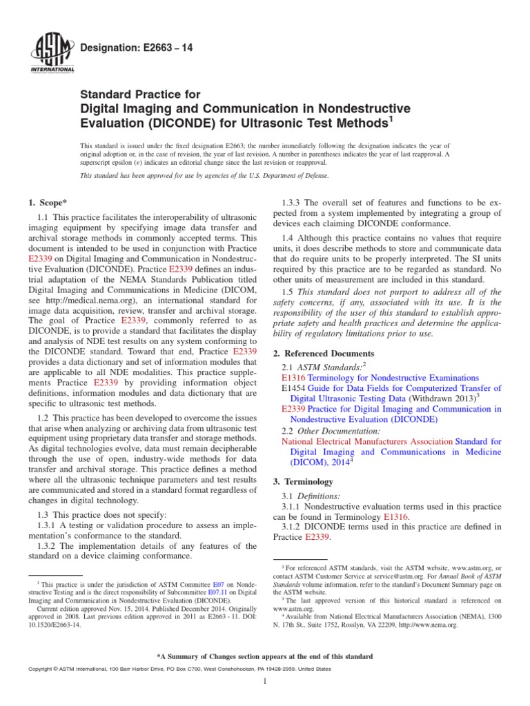 Digital Imaging and Communication in Nondestructive Evaluation (DICONDE ...