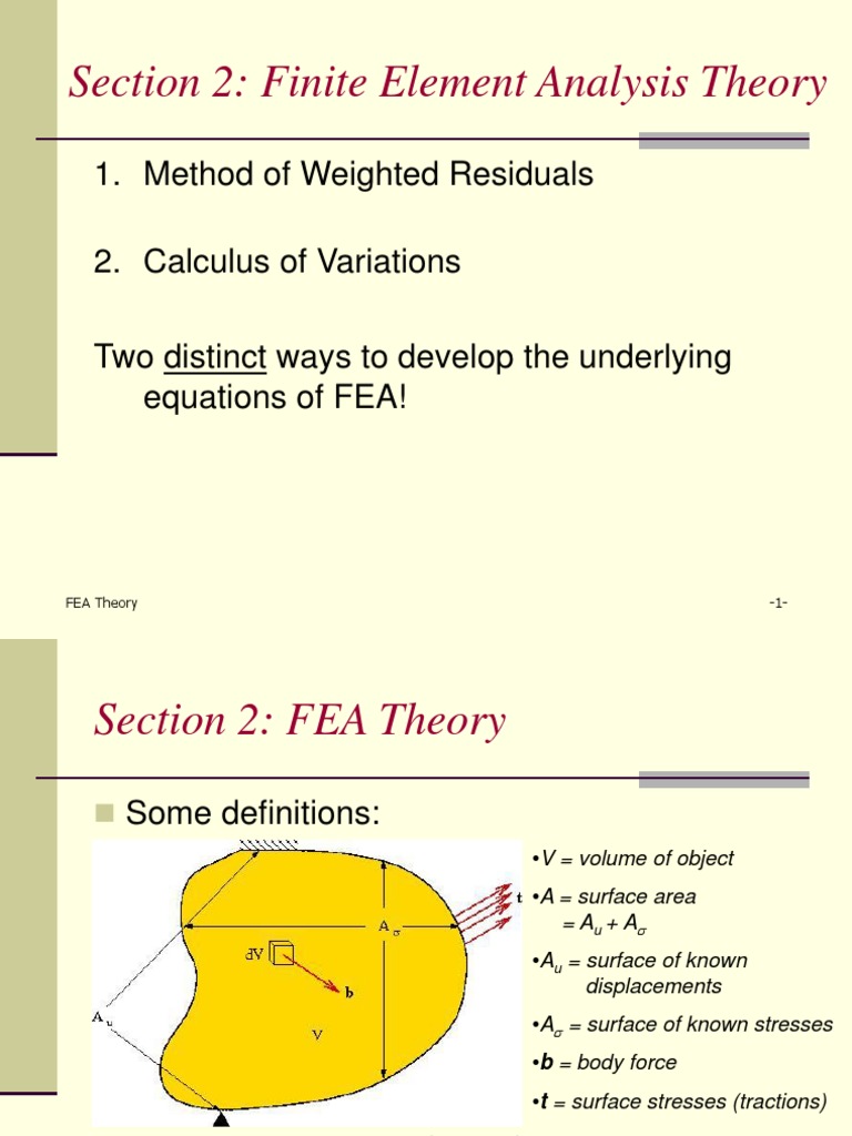 Section 2: Finite Element Analysis Theory: 1. Method of Weighted Residuals 2. Calculus of ...